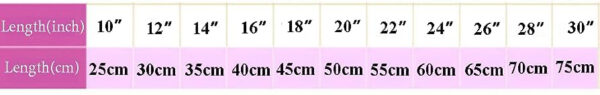 Wig length chart in inches: 10,12,14,16,18,20,22,24,26,28,30 inch wig ...